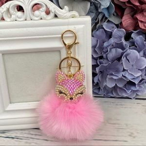 Accessories | Crystal Fox Fluffy Pink Pom Pom On A Gold Keychain | Poshmark